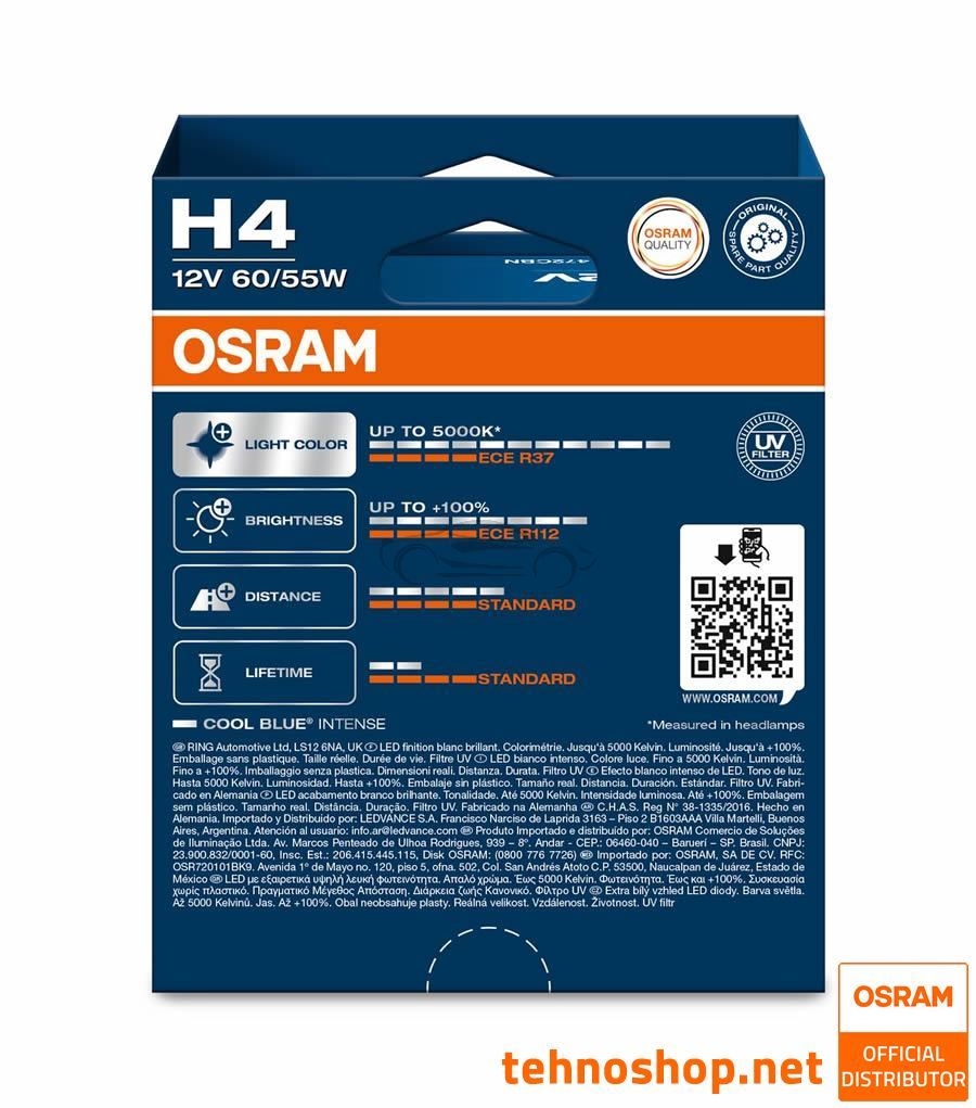 HALOGEN BULB OSRAM H4 64193CBN-2HB COOL BLUE INTENSE 60/55W 12V P43t 2HB