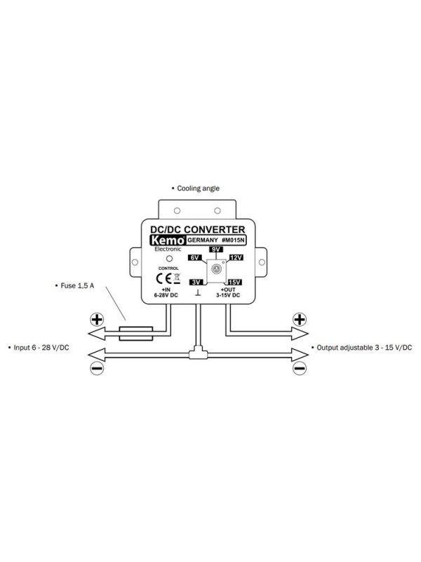 DC/DC CONVERTER KEMO M015N, ADJUSTABLE 3 - 15V/DC